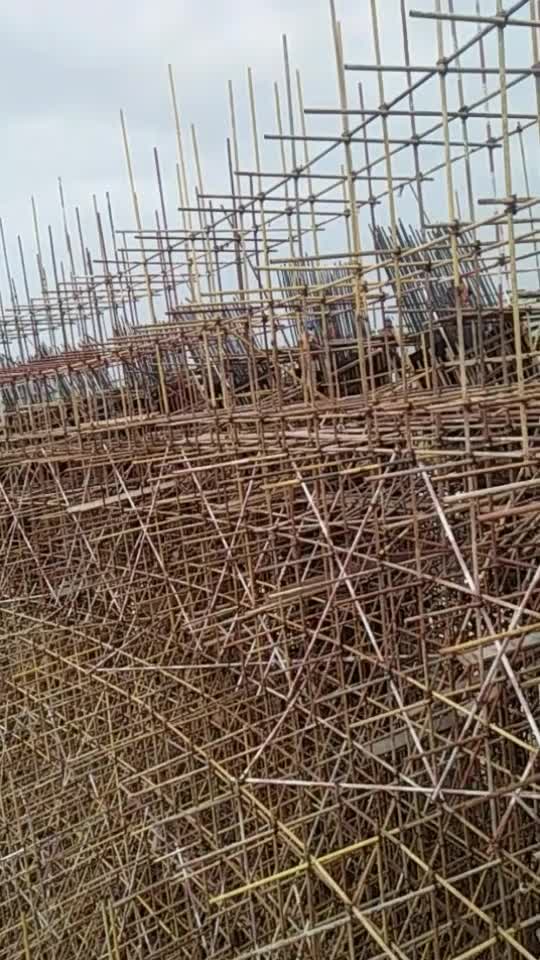 一个椭圆形体育运动馆建筑工地内钢管脚手架搭设展示