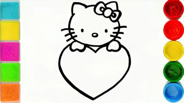 儿童益智亲子画画可爱凯蒂猫绘画和涂色