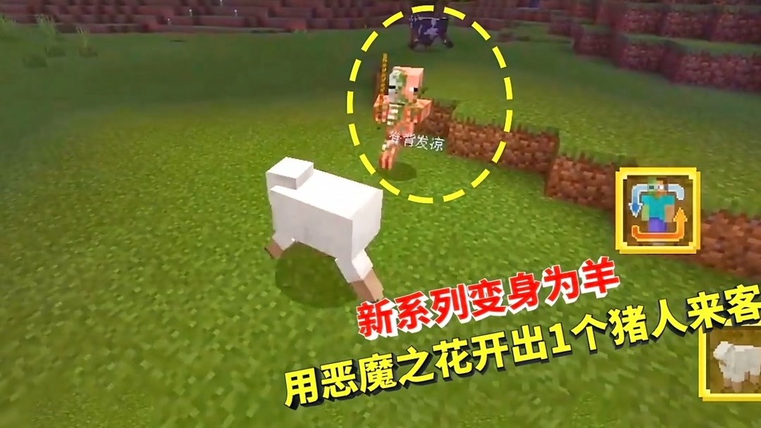 我的世界变形手游1:新系列变身为羊,用恶魔之花开出1个猪人来客