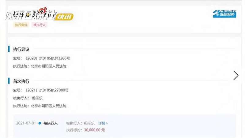 视频:杨乐乐被列为被执行人 执行标的为145266元