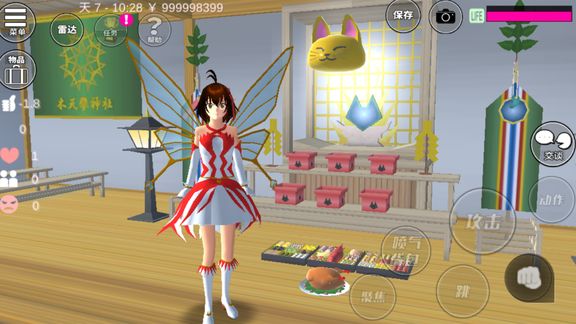 樱花校园模拟器:过年啦,小夕来神社拜猫神还拿出食物供奉它!