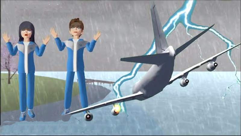 樱花校园模拟器:樱花城市天气恶劣,搞得飞机发生事故