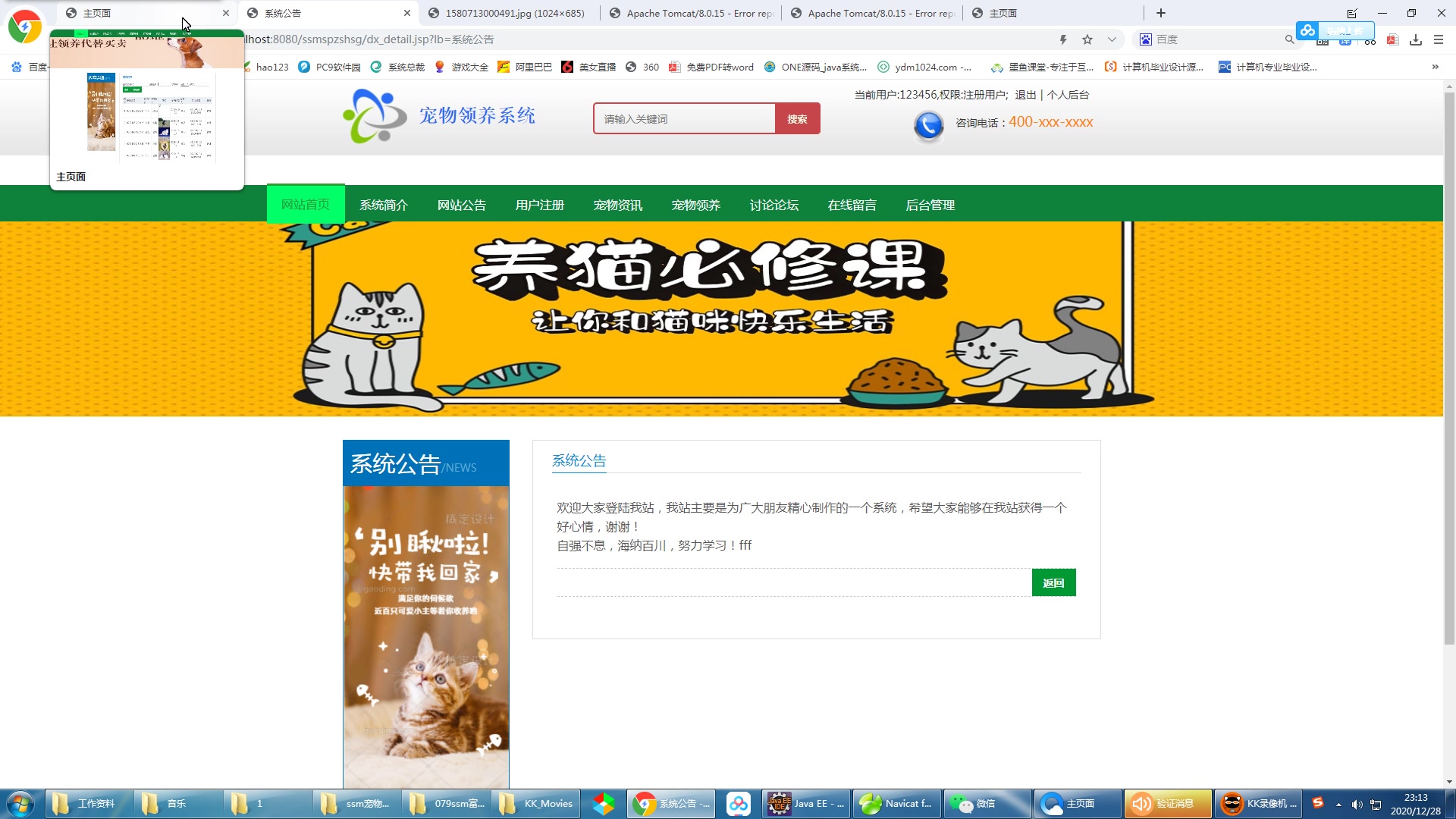 ssm宠物领养系统 2020