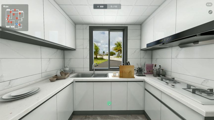 6m²的厨房设计U形橱柜,空间宽敞明亮,还有很多置物柜!