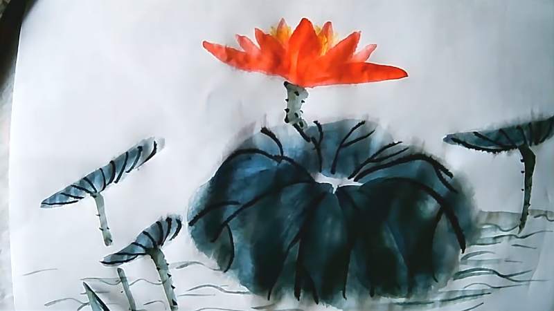 简笔画荷花技法示范,笔法清晰。简单易学