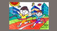 运动会 儿童画 比赛 跑步