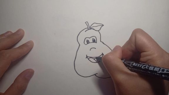 用简笔画画水果超可爱梨,上色简单易学,适合在家学习的小朋友哦