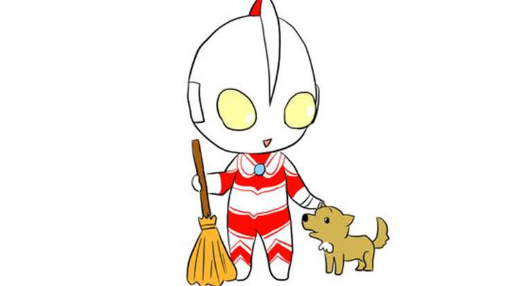 Q版杰克奥特曼与可爱的小狗儿童卡通简笔画