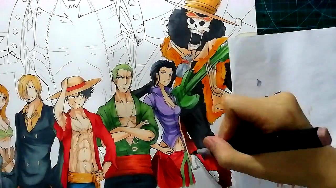 绘画:航海王人物大集合,马克笔绘画过程,超爱!