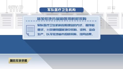 [国防军事早报]军队医疗卫生机构参加驻地药品和医用耗材采购
