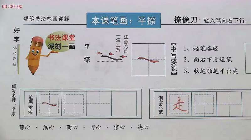 4.3、硬笔楷书基本笔画解析(平捺)