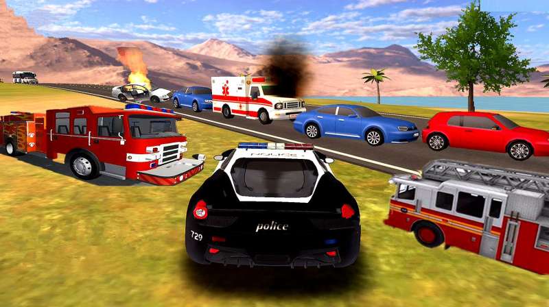 警察驾驶警车城市巡逻救援模拟器 警车消防车救护车