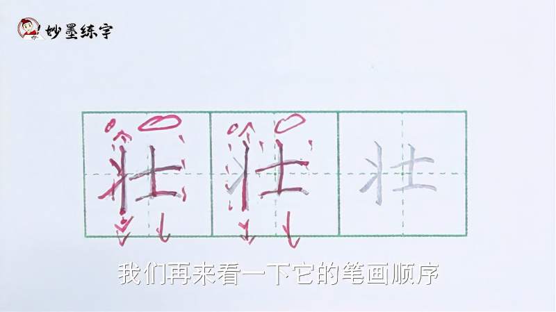 妙墨练字:硬笔书法语文二年级上册“壮”的写法