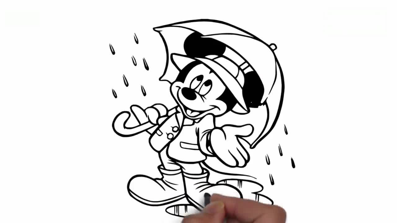 亲子早教动画 教小朋友学画画卡通人物下雨天打伞涂颜色