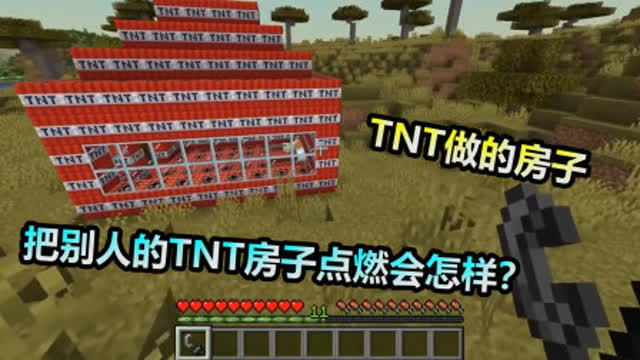 MC我的世界:偷偷把别人的TNT房子点燃会怎样?小熊心眼太坏了