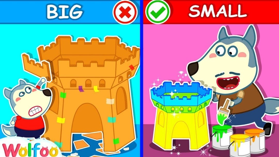 儿童动画:沃尔夫建城堡,结果一直垮掉,没想到爸爸一下就成功了