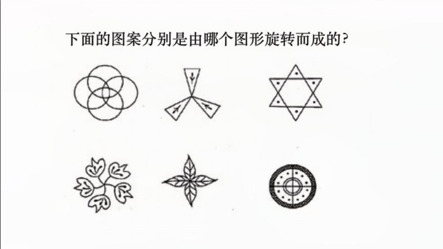 下面的图案分别是由哪个图形旋转而成的?