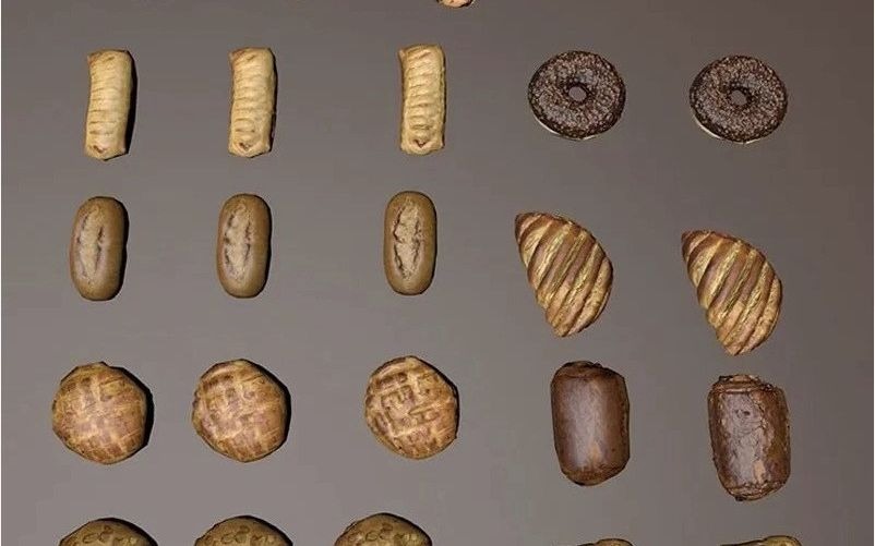 10个面包C4D模型创意场景3D实物甜甜圈牛角包模型素材