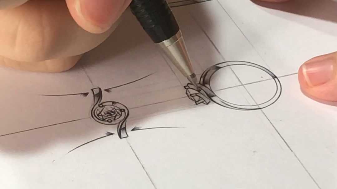 【一克拉的钻戒】三视图锻炼,珠宝手绘设计。