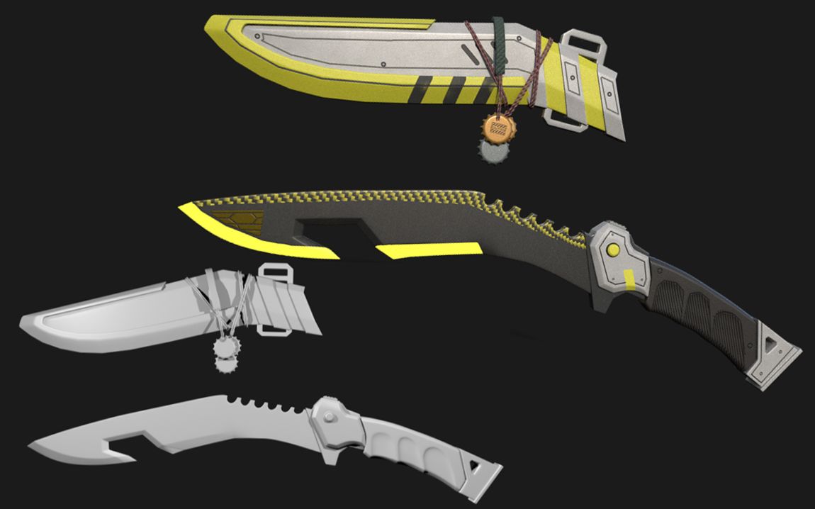 【3dmax建模】游戏小刀模型制作,模型布线/展UV/SP材质详细讲解