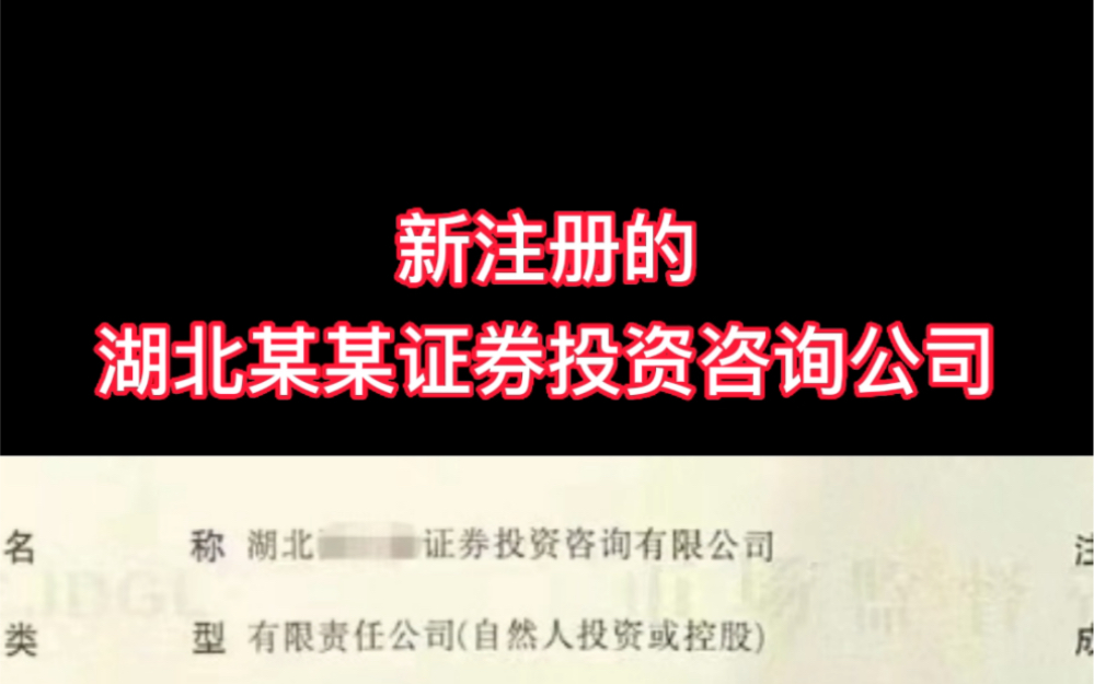 新注册的湖北某某证券投资咨询有限公司