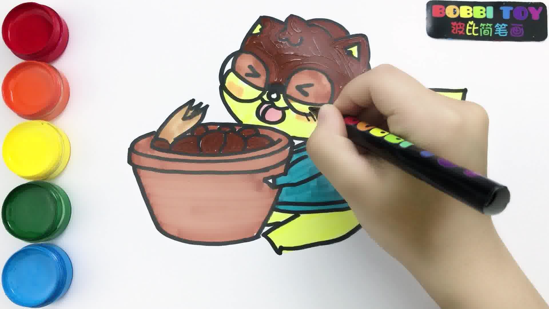 波比简笔画:教你如何画松鼠,认识颜色学习英语,轻松学画画