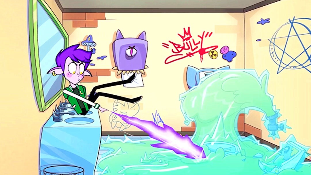 高中生动画:卫生间浴室求生指南,紫发男用冰魔法冰封污渍自救!