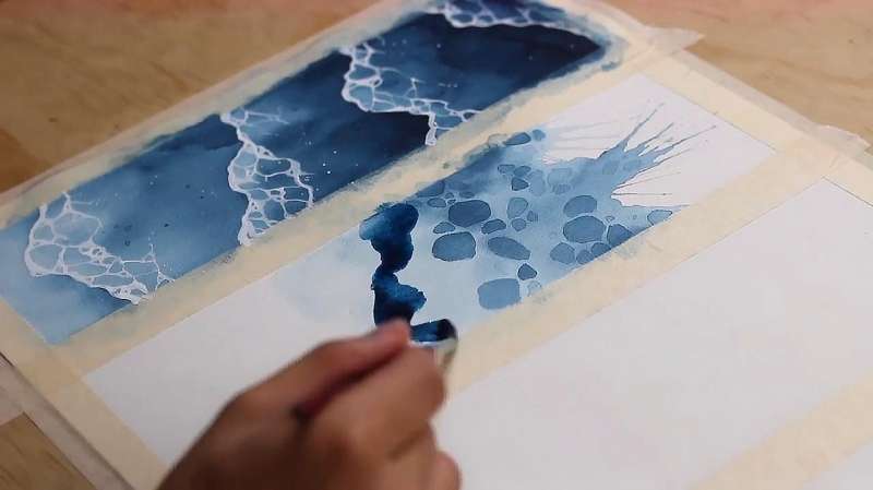 国外插画师的创意海浪水彩插画制作过程 居然有点点泼墨的味道