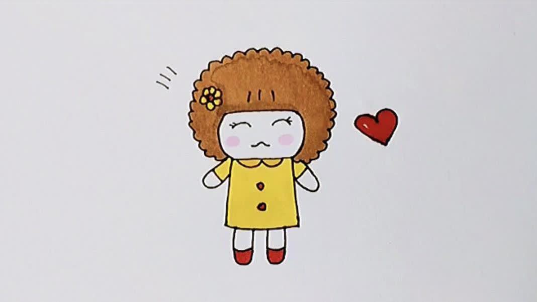 儿童简笔画教程 -教你画一个可爱的卡通小女孩,不会你打我!