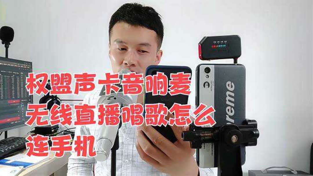 权盟声卡音响一体麦,无线连接手机直播唱歌拍视频