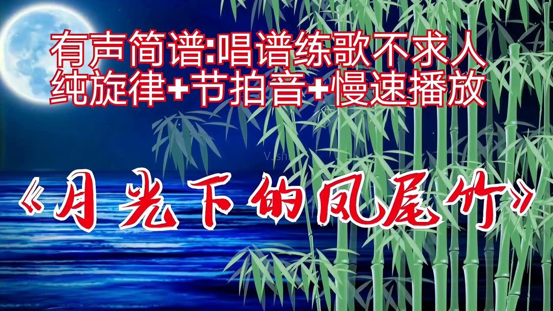 《月光下的凤尾竹》动态简谱,纯旋律带节拍音慢速播放细节更清楚