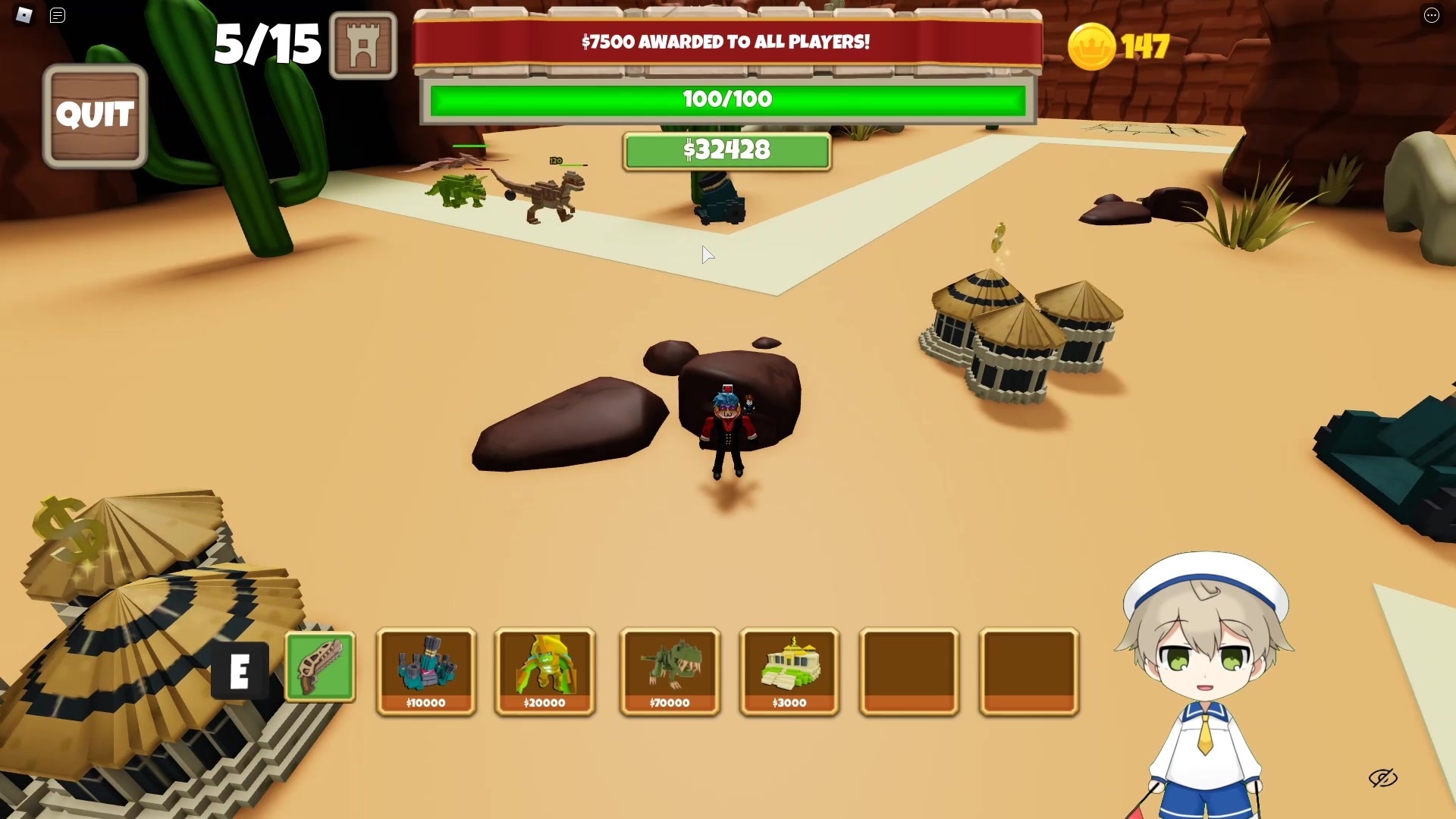 Roblox恐龙塔防模拟器:召唤丧尸霸王龙!大战猛犸象!小格解说