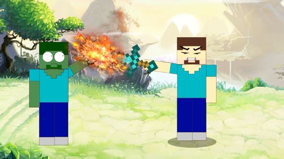 我的世界格斗动画第11集:零胜率的僵尸把史蒂夫的钻石剑折断了