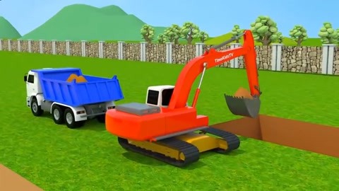 工程车、挖掘机、施工车、工程车动画