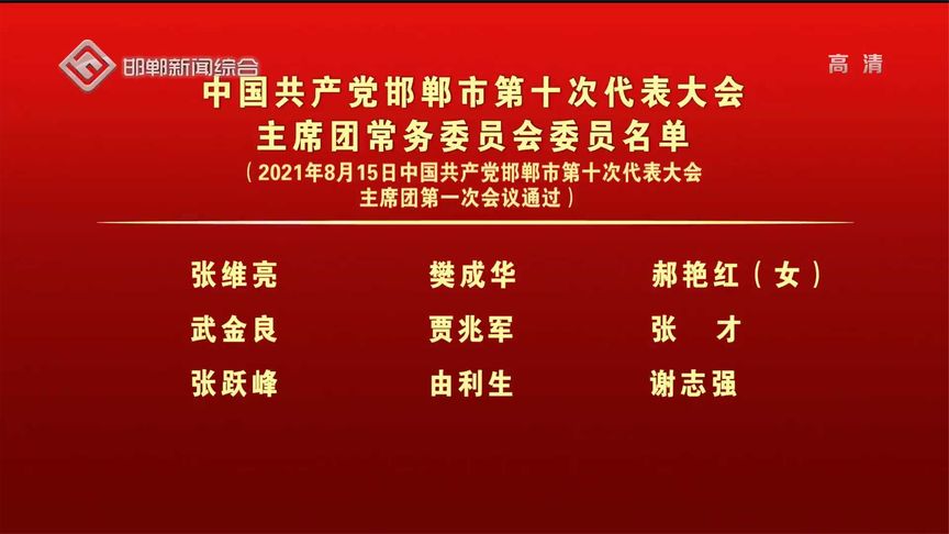 中国共产党邯郸市第十次代表大会主席团常务委员会委员名单