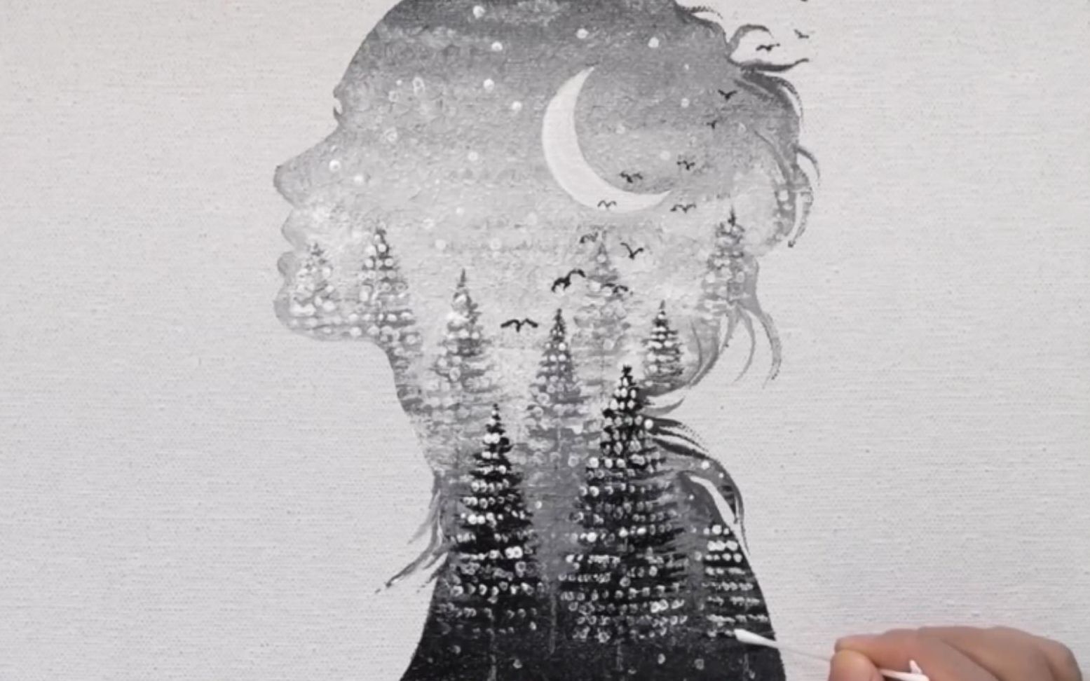 【丙烯画】灰色世界/ 海绵绘画技术/标签纸贴纸绘画