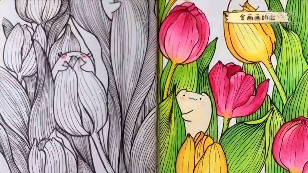 #插画#不一样的郁金香,针管笔和水彩相遇.