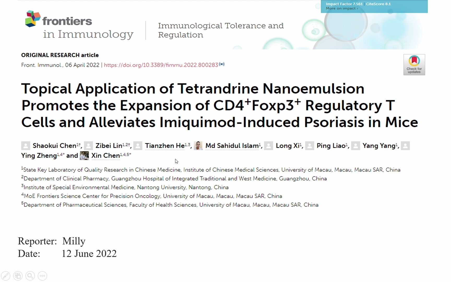 Literature report 1生物医学类学术文献汇报