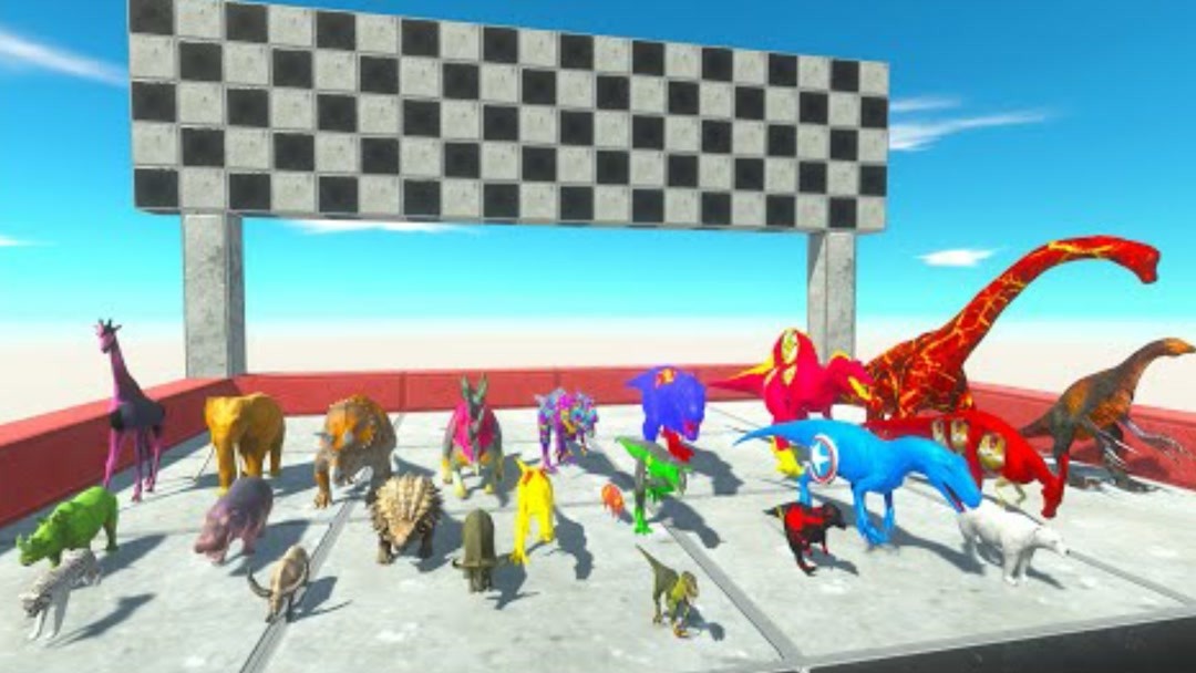 动物战争模拟器:跌水速度比赛所有恐龙VS动物超级英雄获得冠军