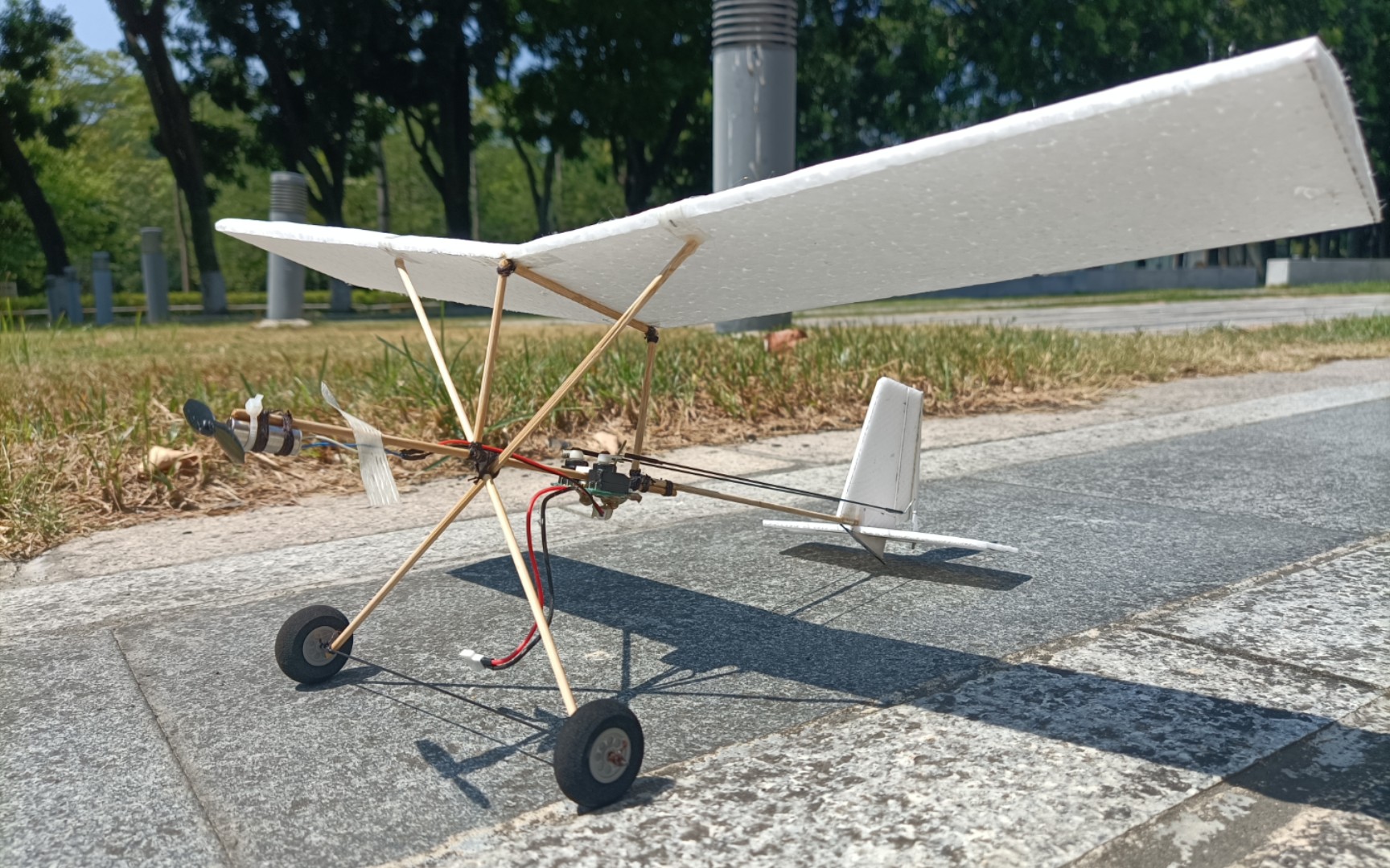 【微型航模】串串签和泡沫箱子板造的遥控飞机,高升力起降短很好飞