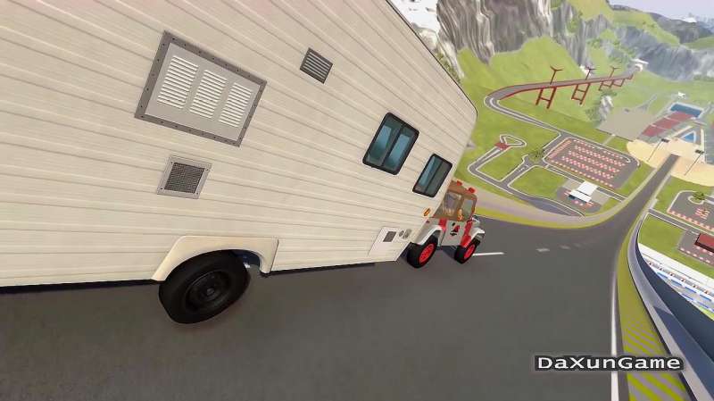 车祸模拟器:越野车拉着房车从赛道上冲下来,谁摔的比较惨?