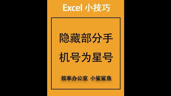 Excel 隐藏部分手机号为星号 #办公技巧 #Excel技巧 #表格小技巧