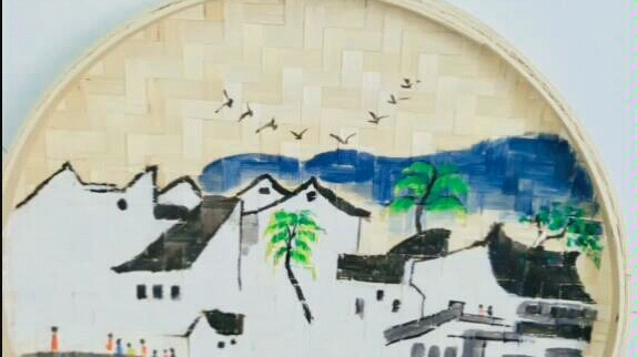 江南水乡簸箕画