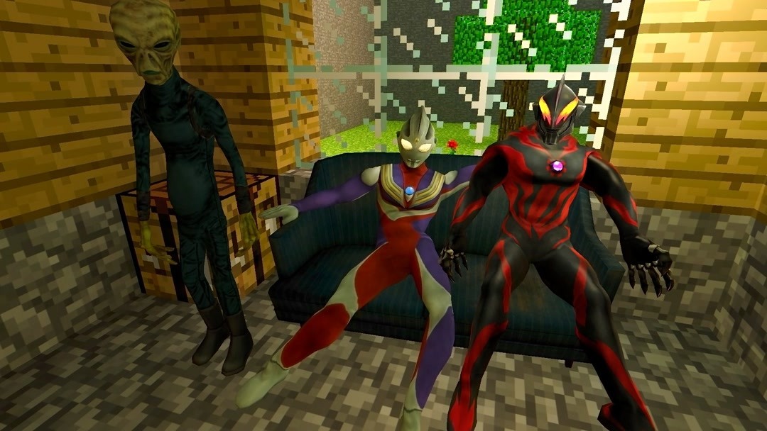 我的世界黑暗迪迦被贝利亚坐在沙发上入侵光之国