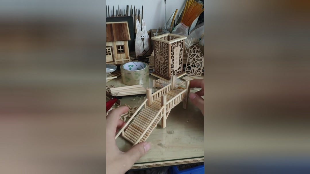 竹签制作小桥#手艺人