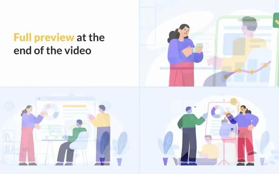 AE+PR模板-扁平化办公室商务卡通人物角色视频解说场景MG动画