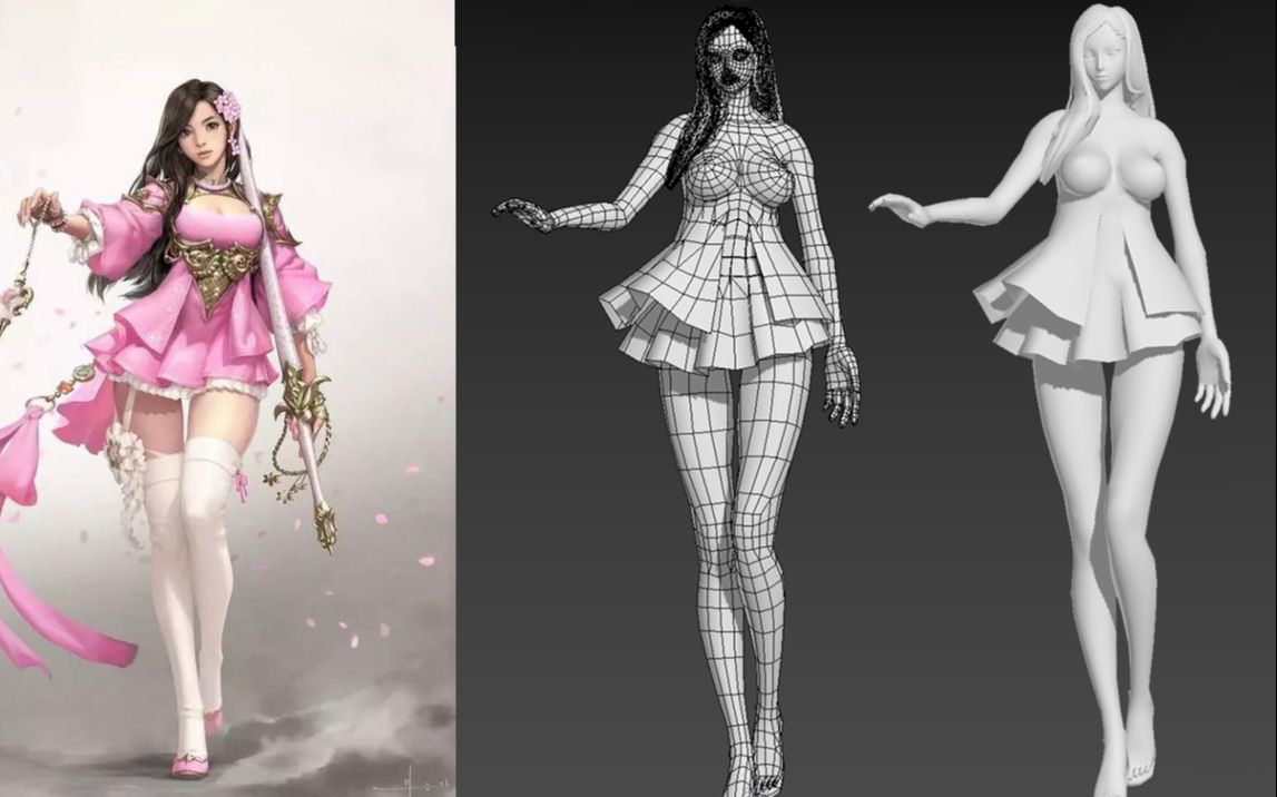 【3DMax建模】女性角色手绘模型制作教程,Max布线教程。