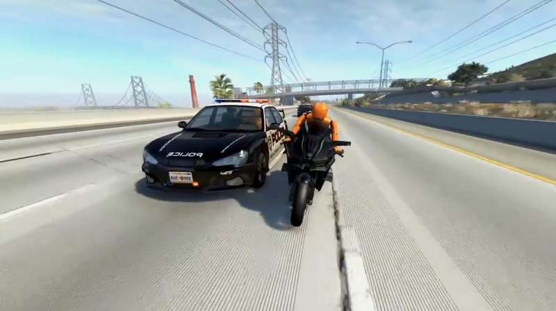 BeamNG:摩托车开足马力公路碰撞试验,拟真车祸模拟游戏