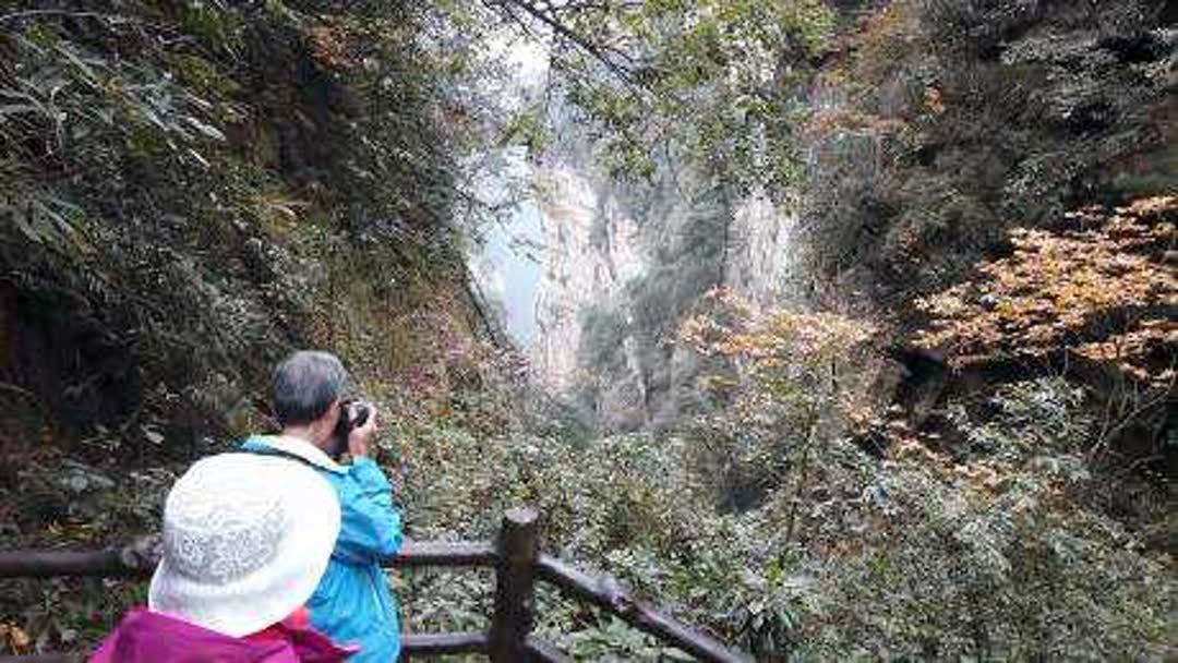 游览张家界风景区,空中走廊是杨家界最远的景点,栈道在峭壁旁边