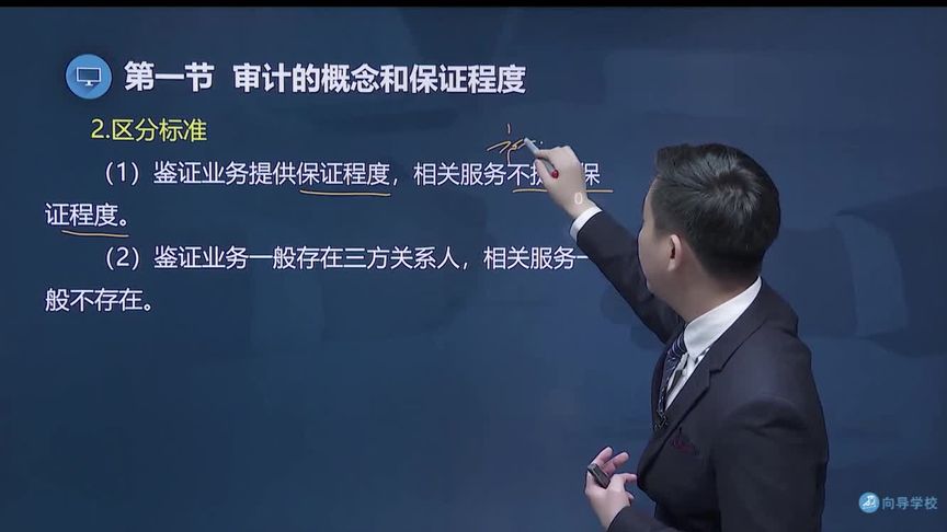 向导精讲课,注会《审计》的分类,保证程度。注会考试正在报名中